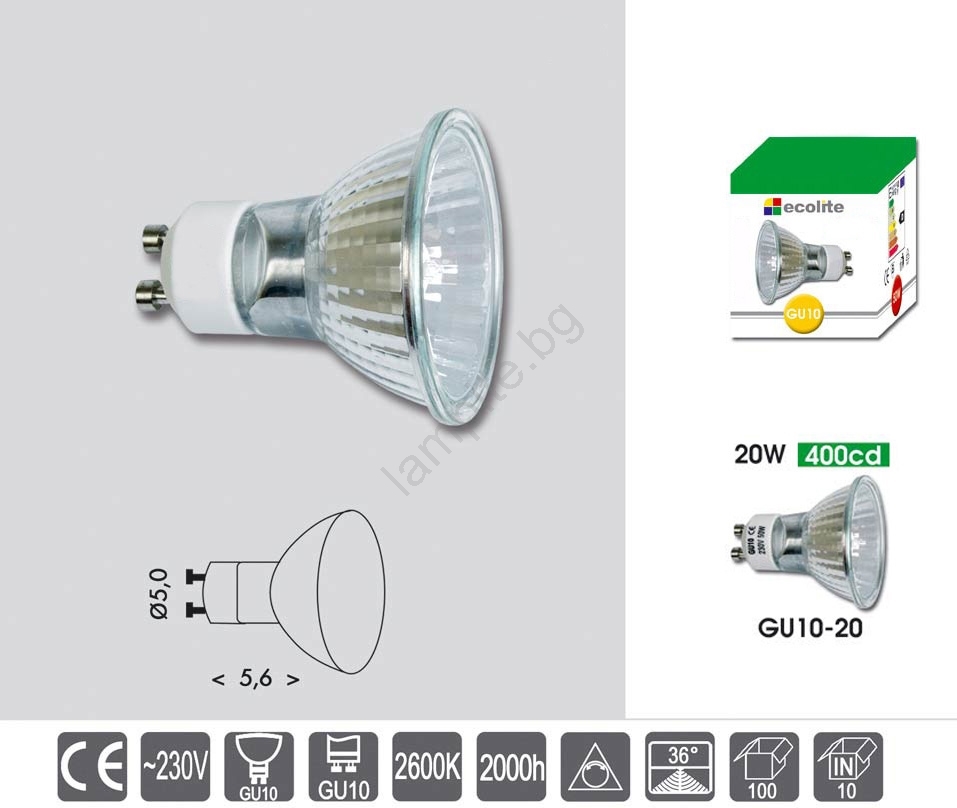 Димируема индустриална крушка GU10/20W/230V 2600K - Ecolite | Lampite