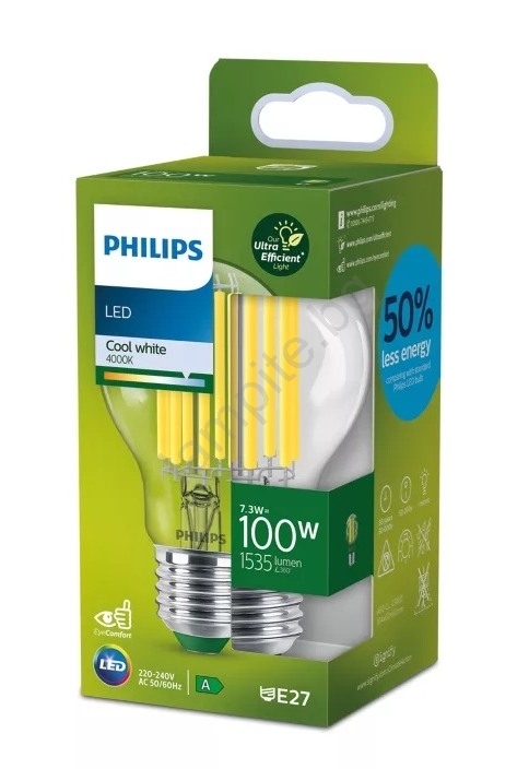 LED крушка ULTRAEFFICIENT FILAMENT Philips A60 E27/7,3W/230V 4000K ...