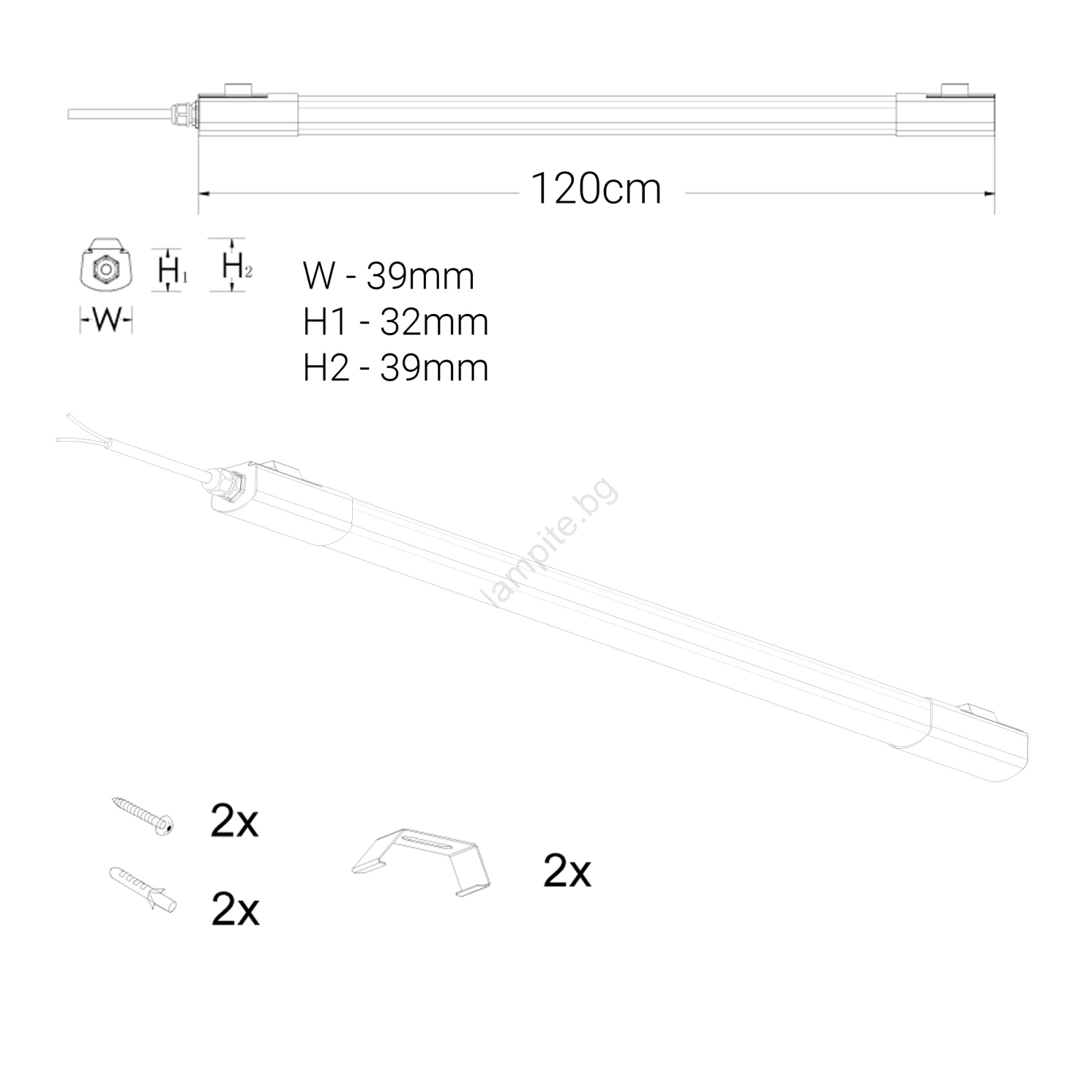 LED Лампа за под кухненски шкаф LED/36W/230V 4000K 120 см черен | Lampite