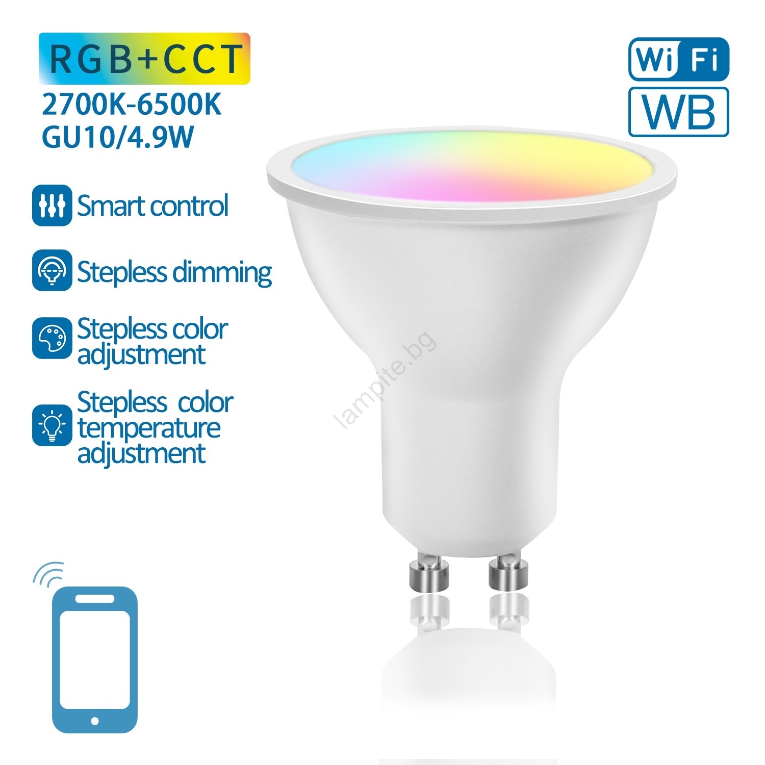 LED RGBW Димируема крушка GU10/4,9W/230V 2700-6500K Wi-Fi - Aigostar ...